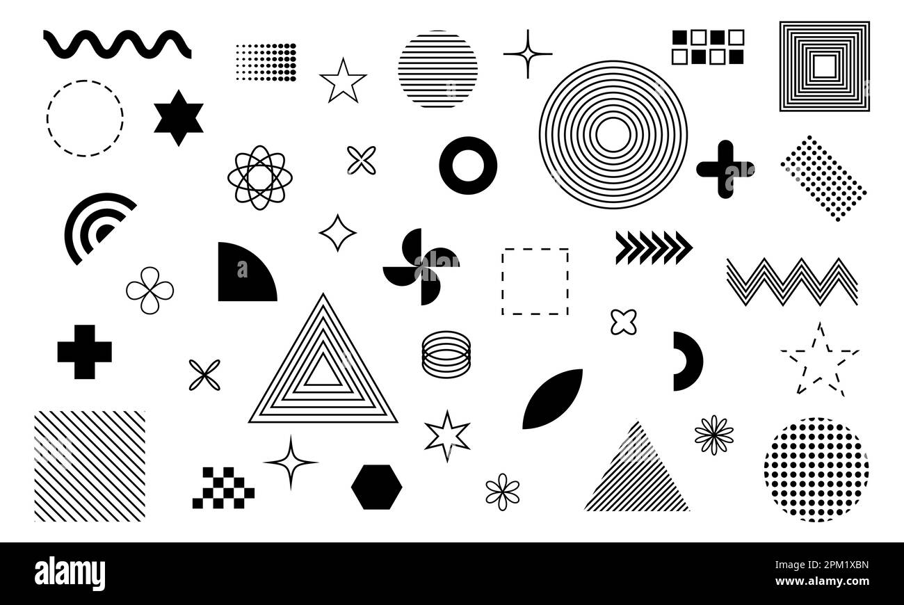 Big set of memphis style geometrical shapes and elements on white ...