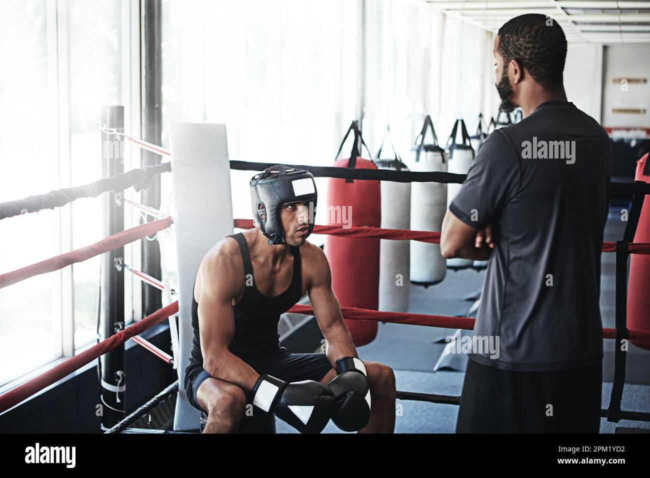 Coach talking boxer boxing ring hi-res stock photography and images - Alamy