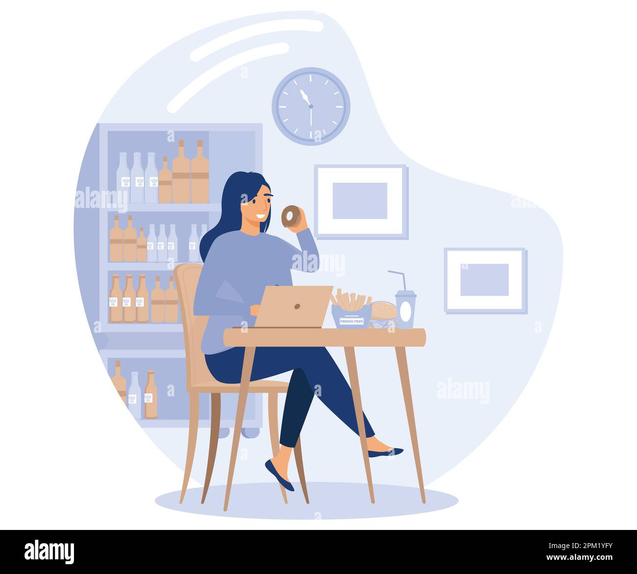 Addictive habits concept, Overeating, mindlessly scrolling, snacking ...