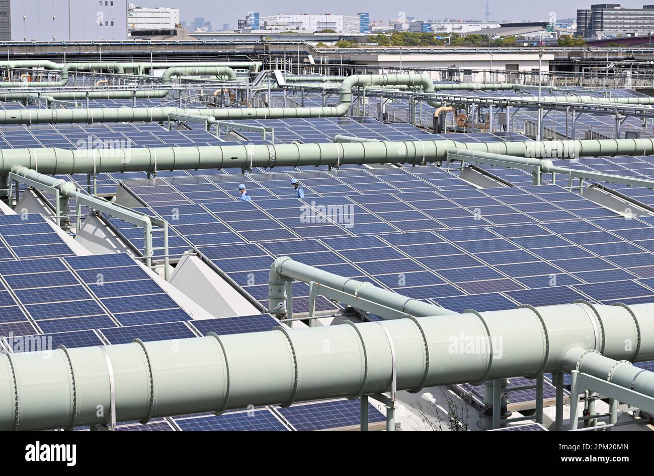A photo shows solar photovoltaic power generation equipment operating ...