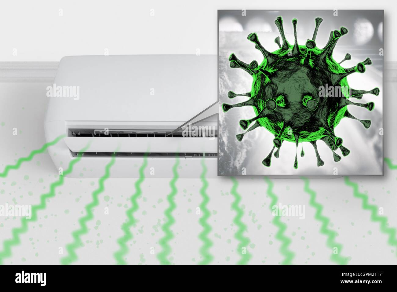 A dirty clogged air conditioner filter emits dust and harmful ...