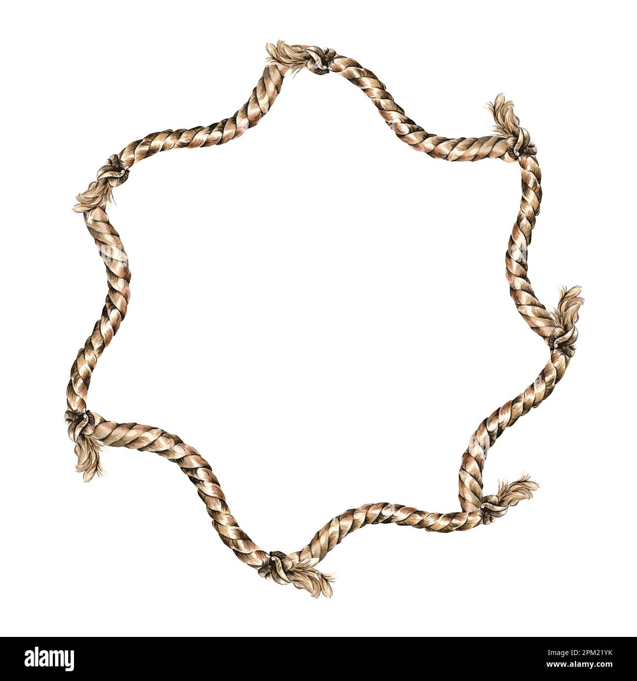 Circle frame of ship rope watercolor illustration isolated on white ...