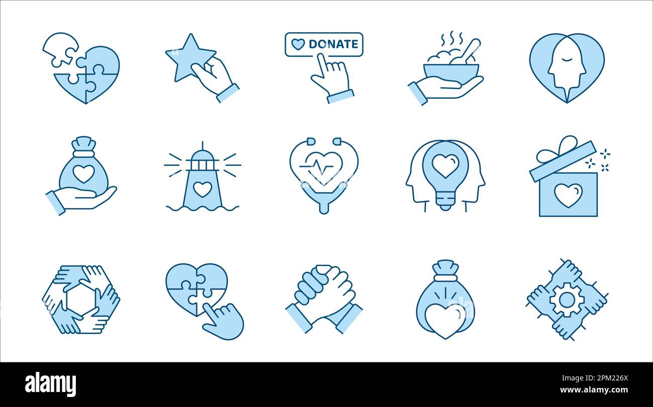 Mental health icons, such as donation, charuty, empathy, volunteer and ...