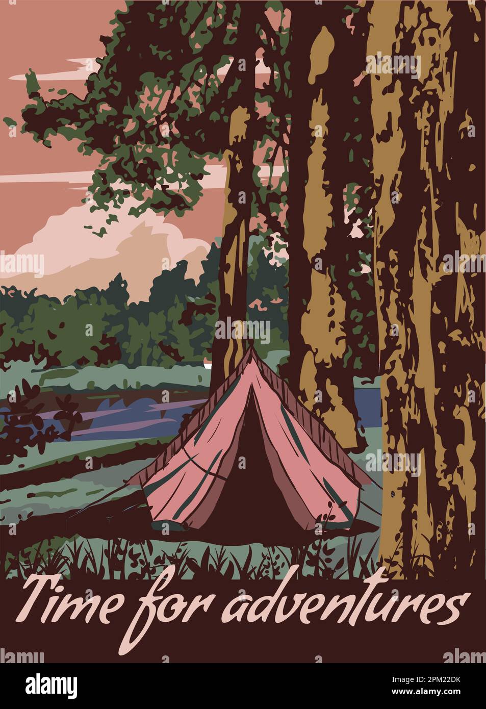 Time for Adventures poster retro, camping outdoor travel. Tourism ...