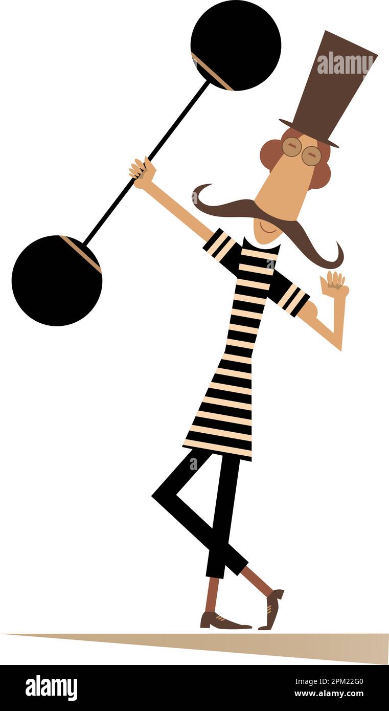 Strong long mustache weightlifter in the top hat illustration. Man ...