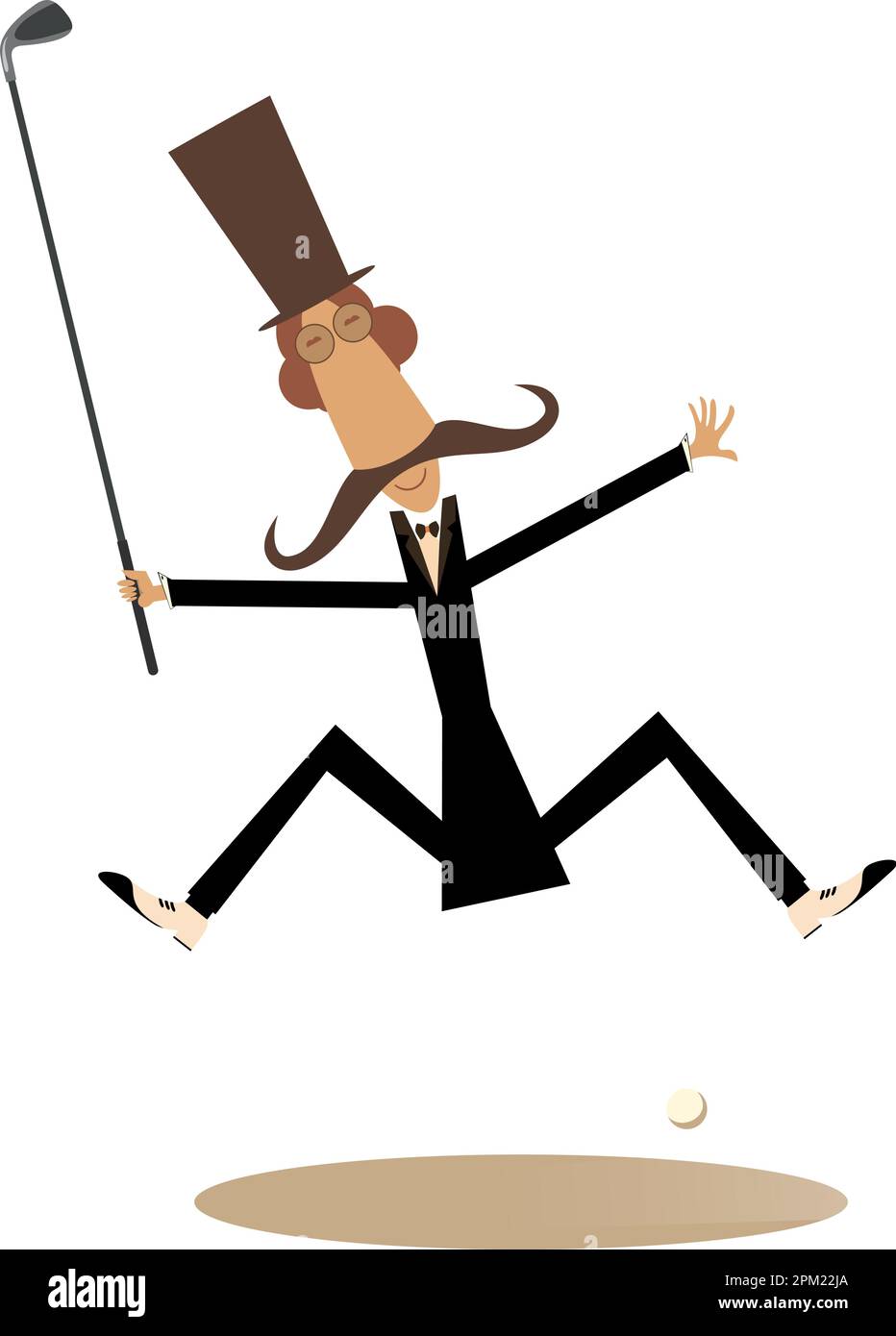 Gentleman a golfer on the golf course illustration. Cartoon jumping ...