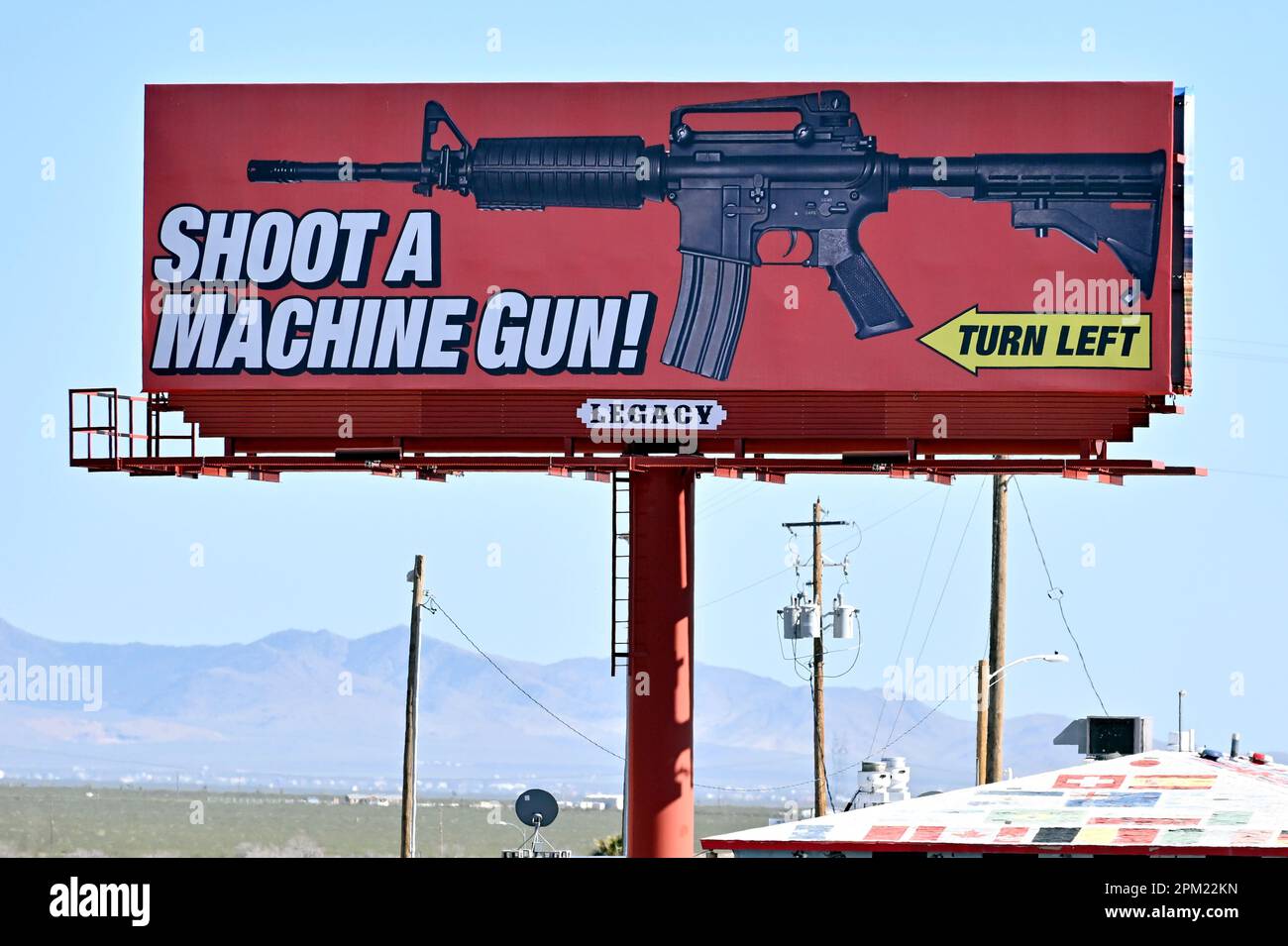 White Hills, Arizona, USA. 10th Apr, 2023. A roadside billboard ...