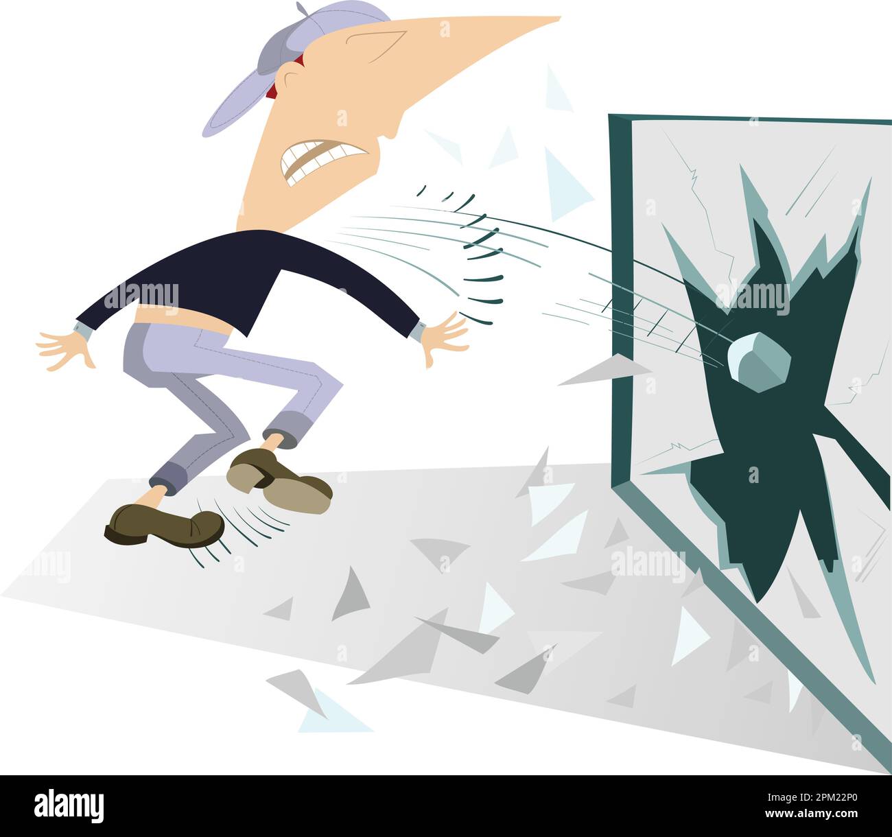 Riots. Angry man breaks the window by stone Stock Vector Image & Art ...
