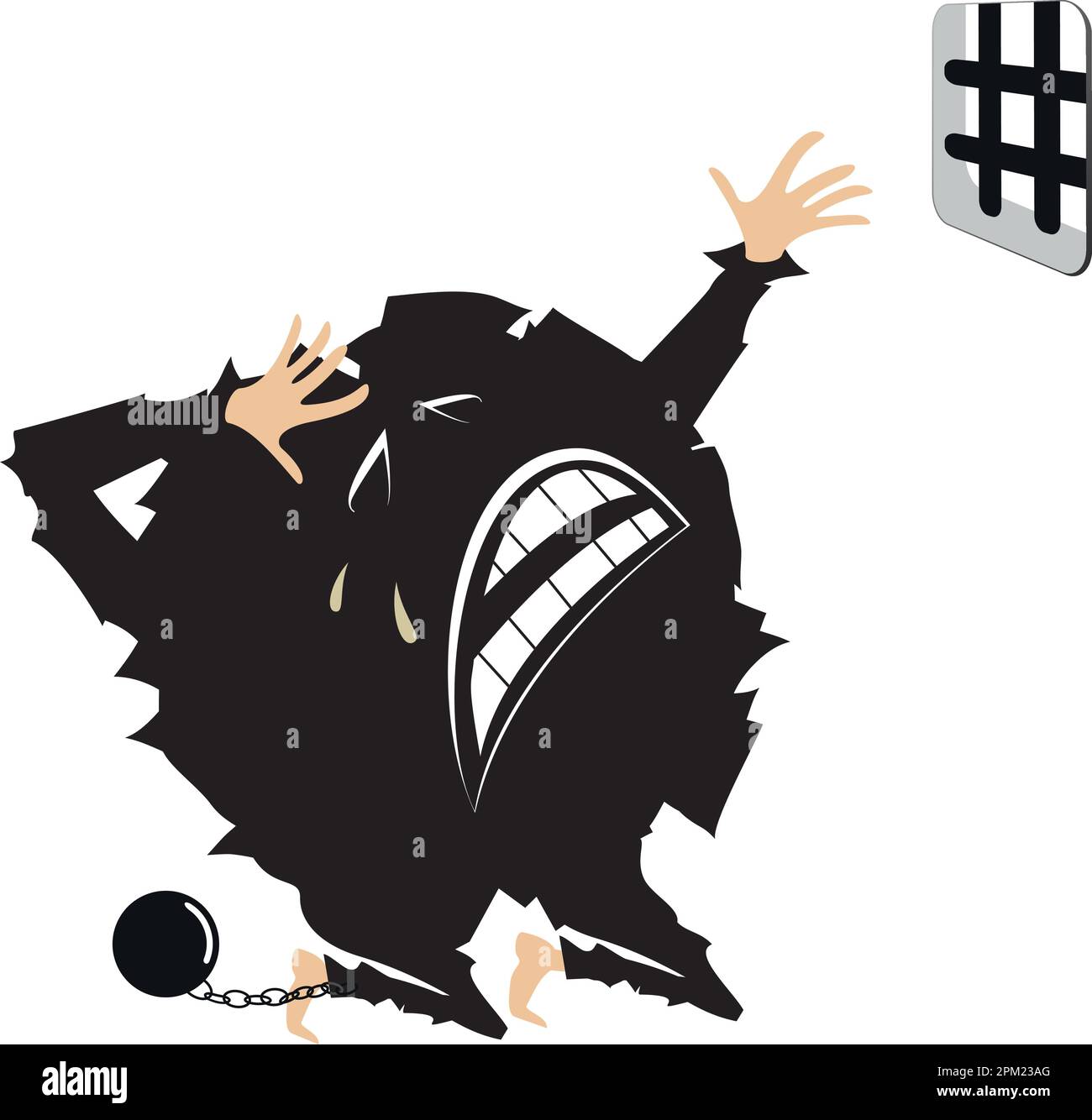 Cartoon Crying Virus In A Jail Prays In The Kneel Illustration Crying