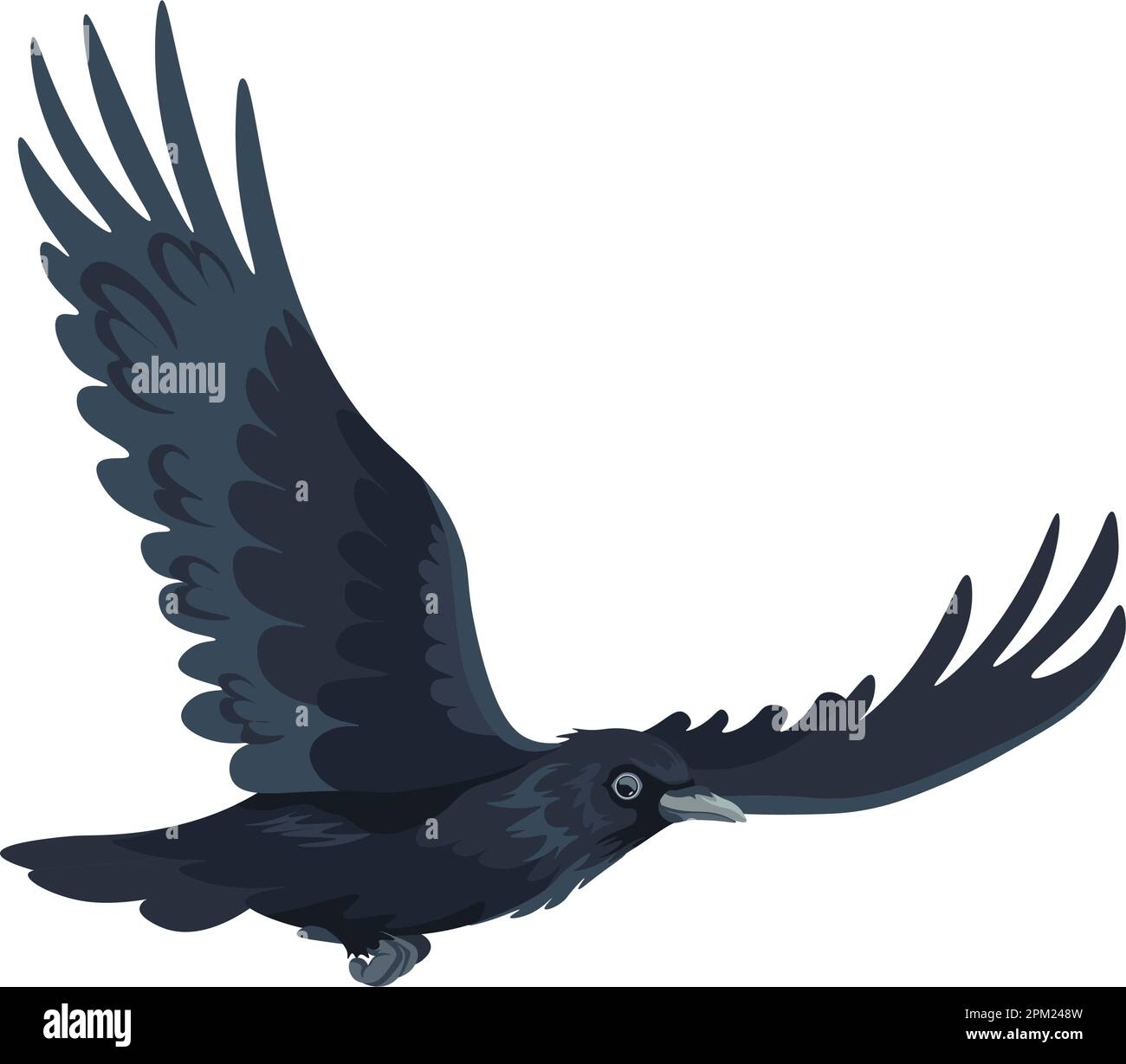 Large black bird, crow or raven in motion vector Stock Vector Image ...