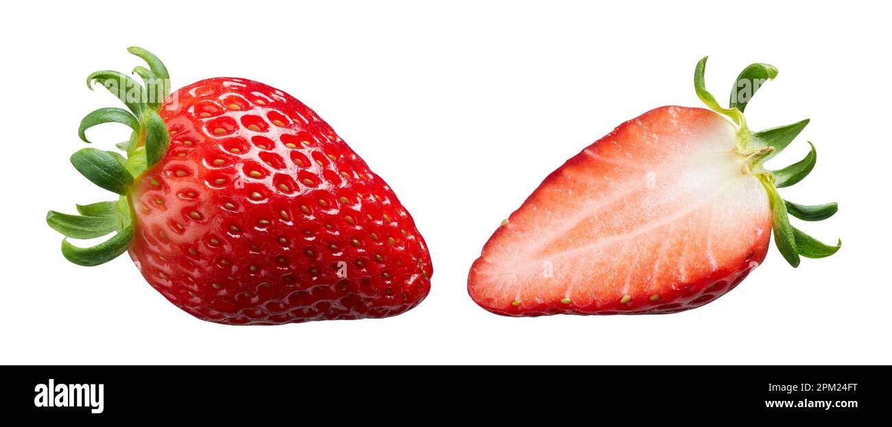 Whole and cut half ripe strawberry isolated on white background Stock ...
