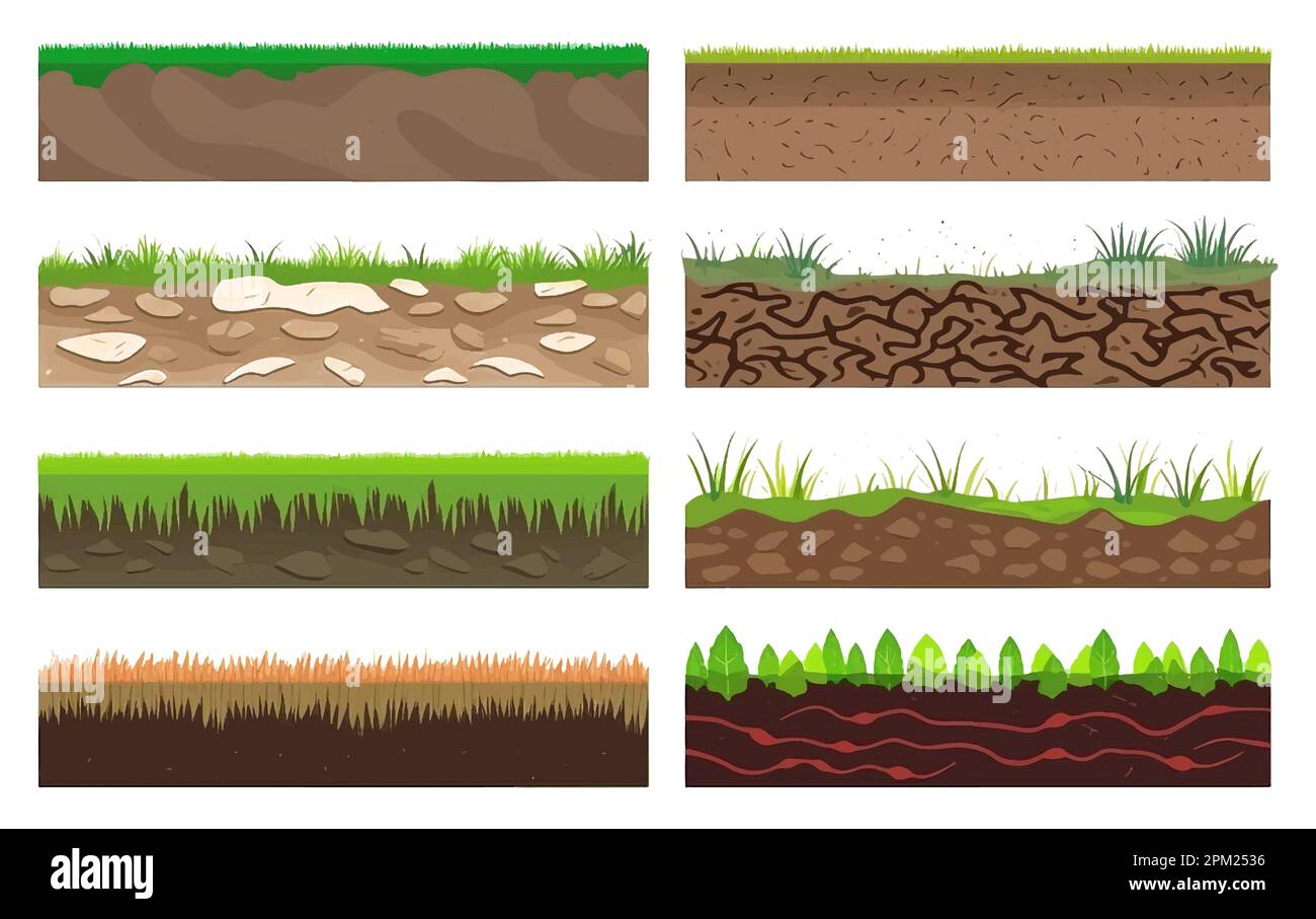 set vector illustration of soil layers green grass, ground isolate on ...