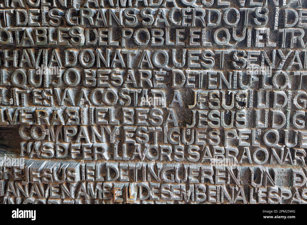 Passion Door with Many Scripts, Sagrada Familia, Barcelona, Spain Stock ...
