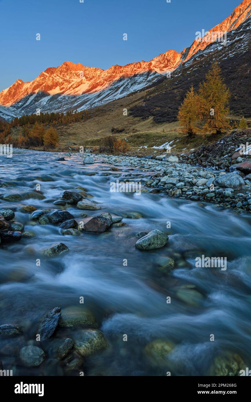 River Lonza, Lötschental, Sattelhorn and Schinhorn in back, Wallis ...