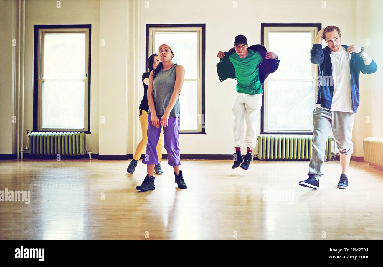 This generations biggest dance stars. a group of young friends dancing ...