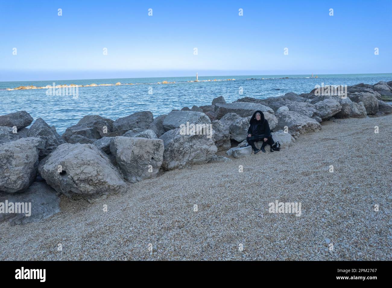 Aerial drone view of Numana town , Conero Mount, Adriatic Sea beach in ...