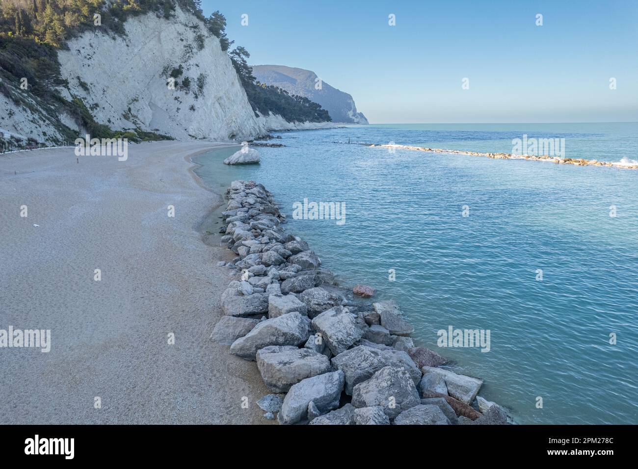 Aerial drone view of Numana town , Conero Mount, Adriatic Sea beach in ...
