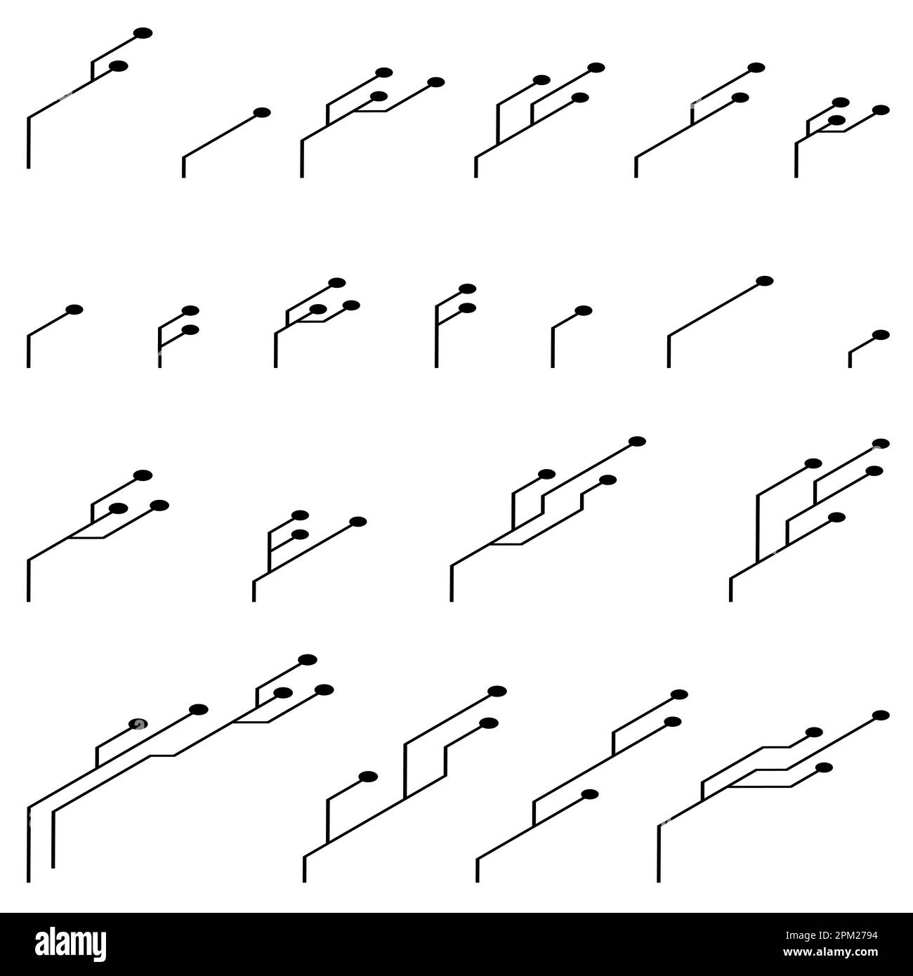 Set of isometric printed circuit board PCB tracks silhouettes isolated ...