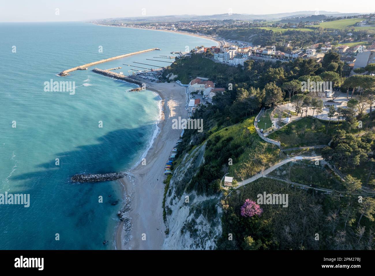 Aerial drone view of Numana town , Conero Mount, Adriatic Sea beach in ...