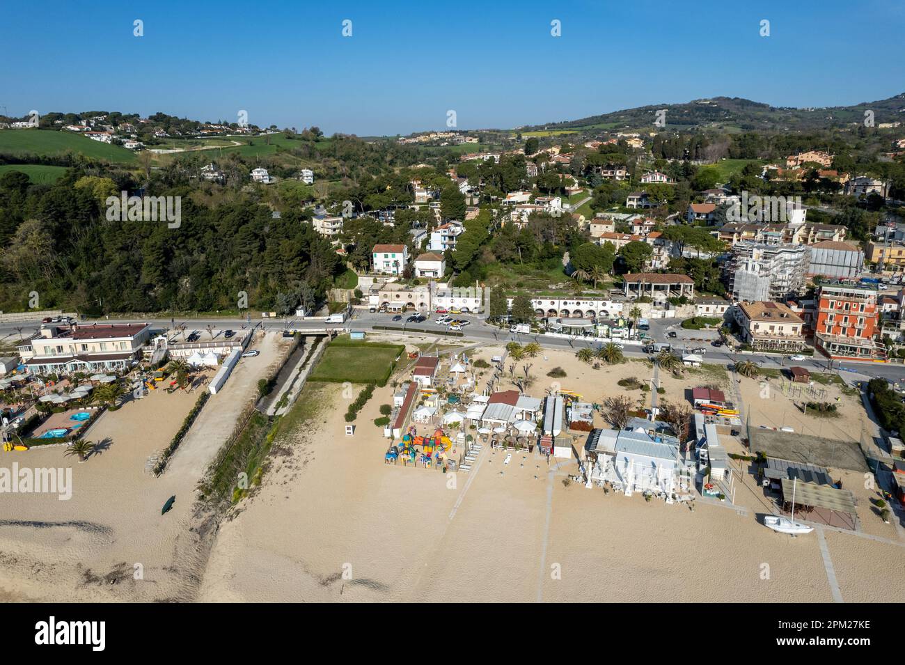 Aerial drone view of Numana town , Conero Mount, Adriatic Sea beach in ...