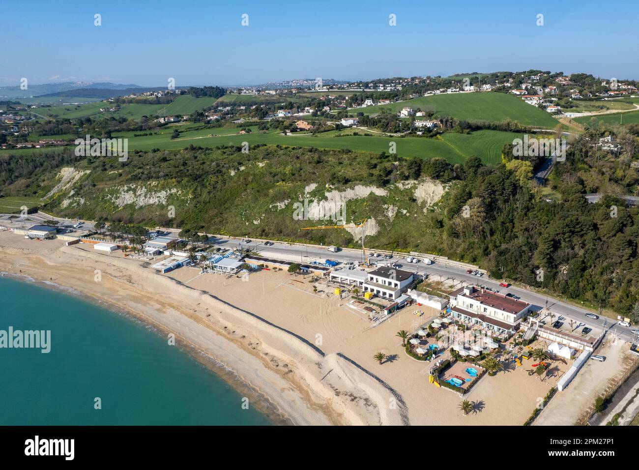 Aerial drone view of Numana town , Conero Mount, Adriatic Sea beach in ...