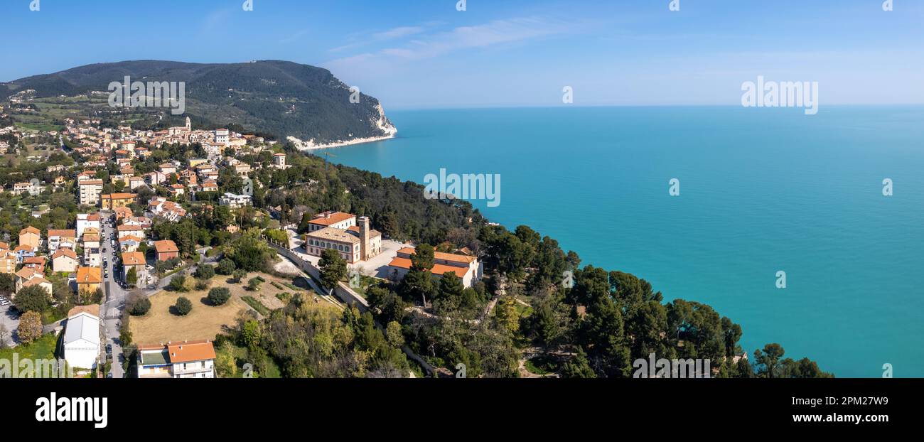 Aerial drone view of Sirolo and Numana town , Conero Mount, Adriatic ...