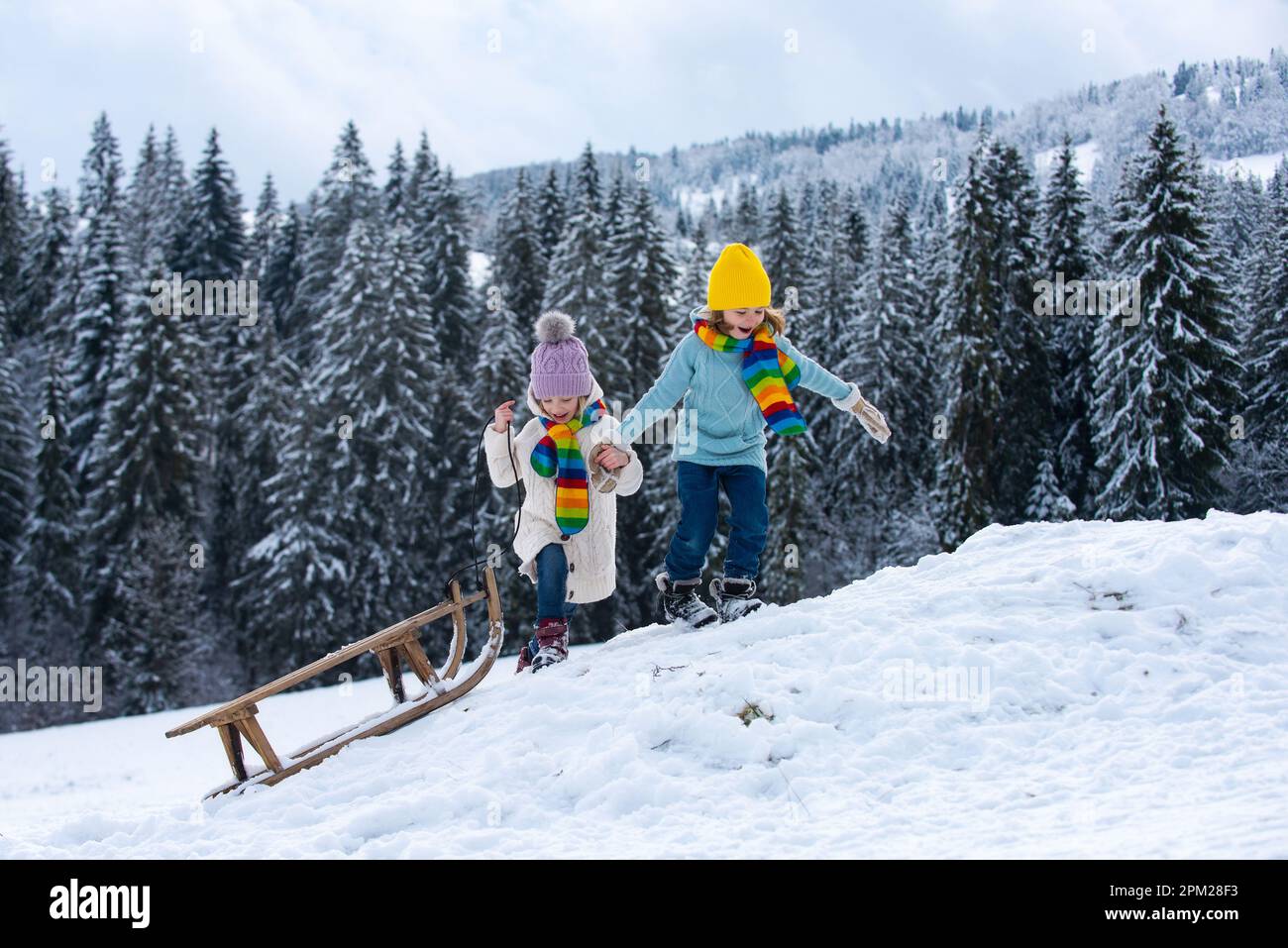 Brother sister having fun sledding hi-res stock photography and images ...