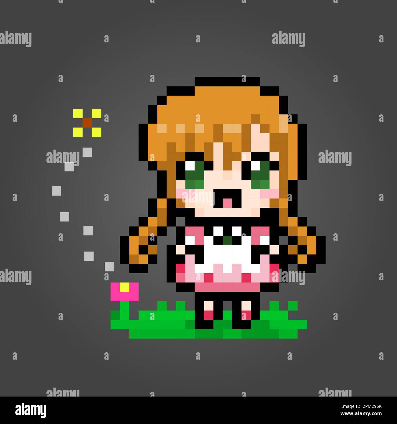 8 bit female character pixels. Human pixels in vector illustrations for game assets or cross ...