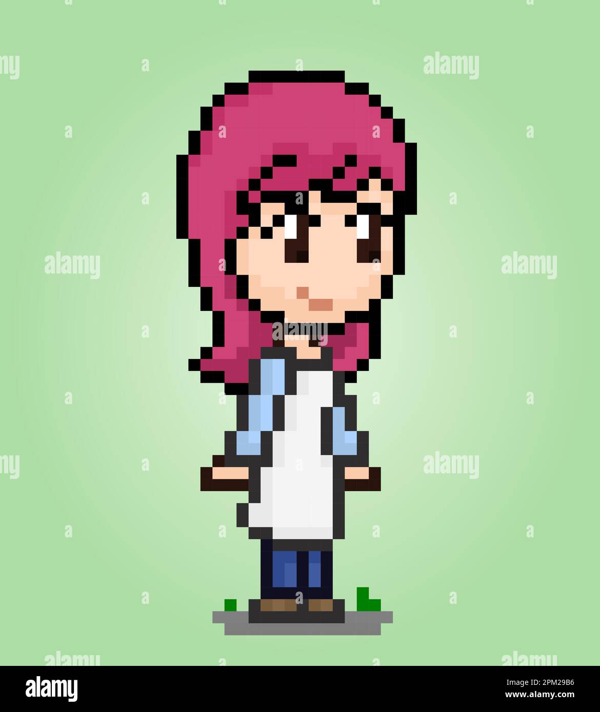 8 bit pixel of the cute girl characters. Cartoon women in vector ...
