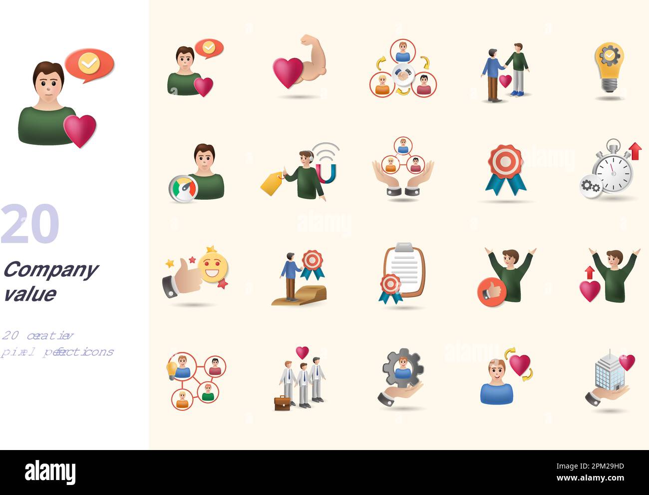 Company value set. Creative icons: honesty, boldness, collaboration ...