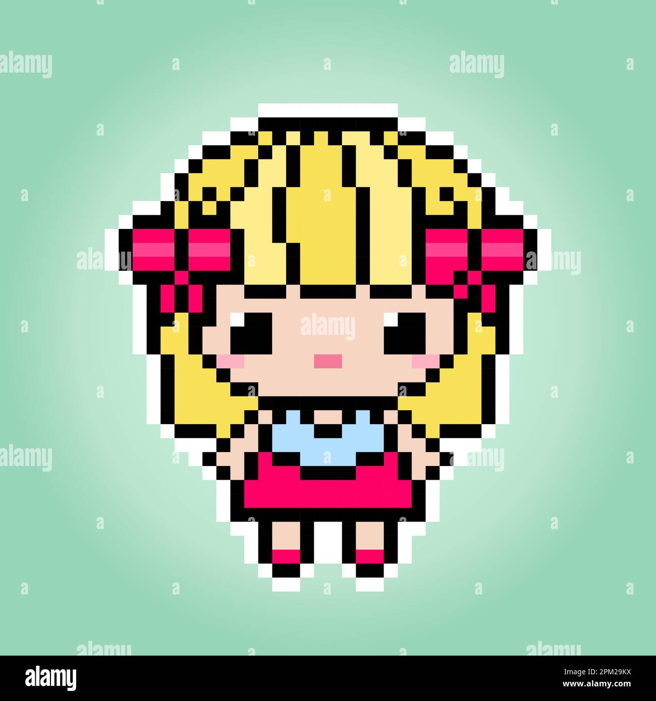 8 bit pixel of little girl characters. Cartoon women in vector ...