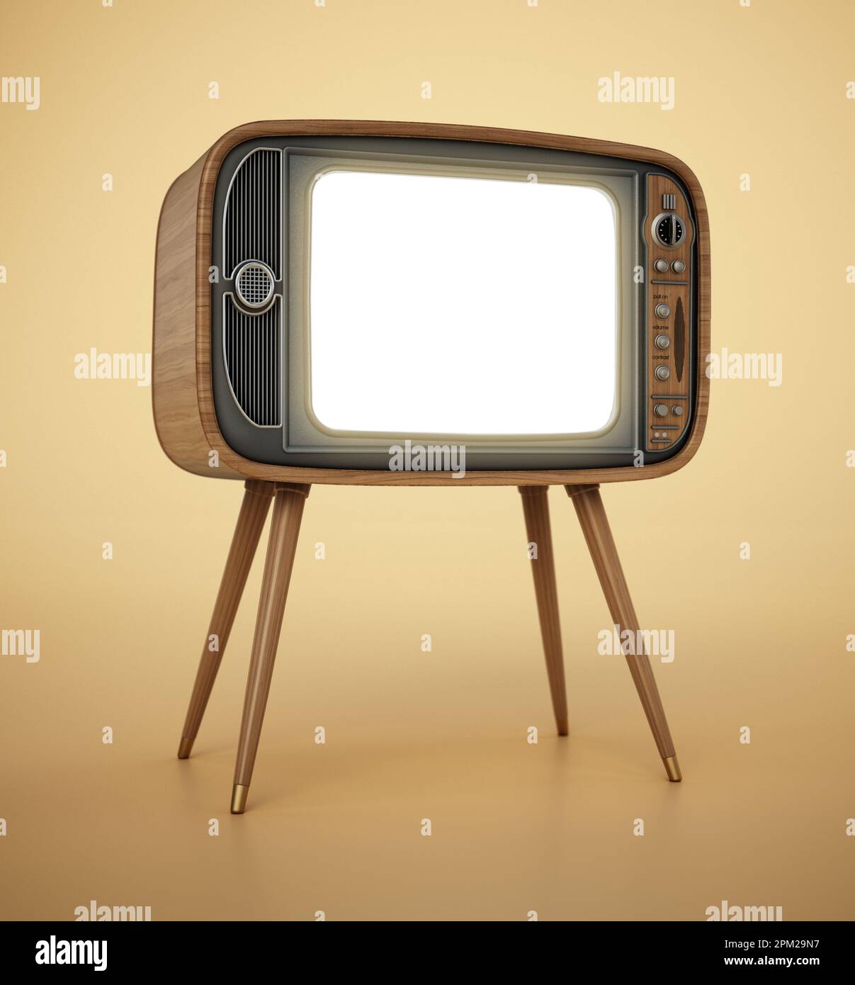 Retro analogue tv isolated on yellow background. 3D illustration Stock ...
