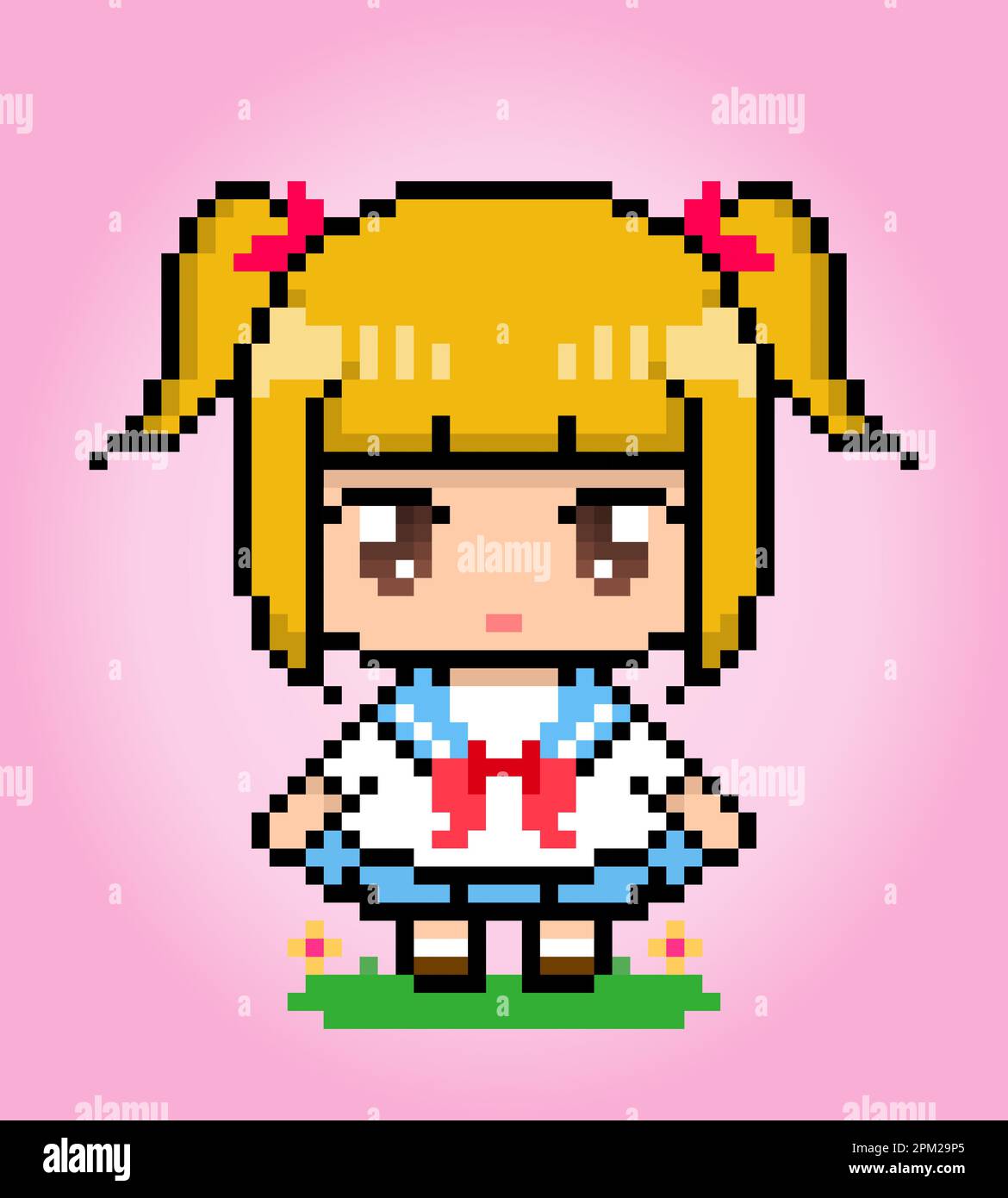 8 bit of pixel women's character. Pixel School girl in vector ...