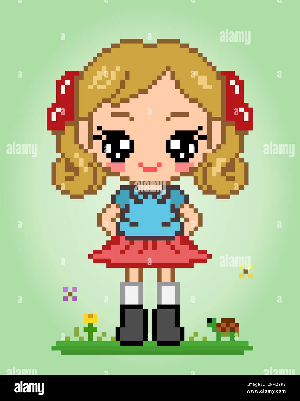 8 bit of pixel women's character. Anime cartoon girl in vector ...