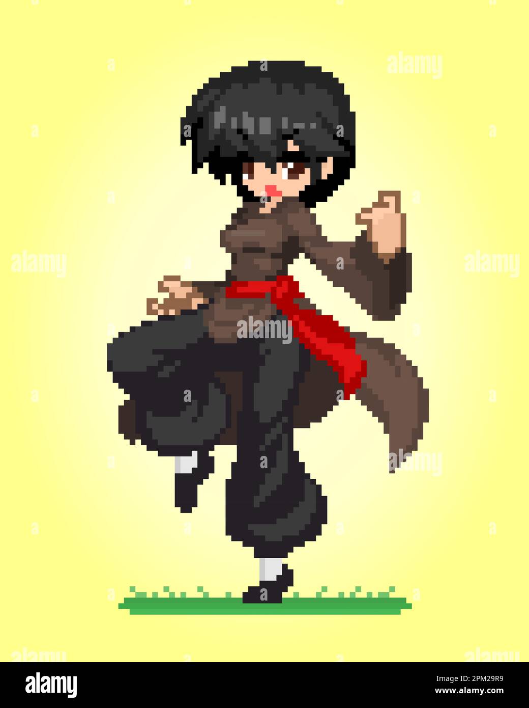 8 bit of pixel women's character. Anime Cartoon kung fu Girl in vector ...