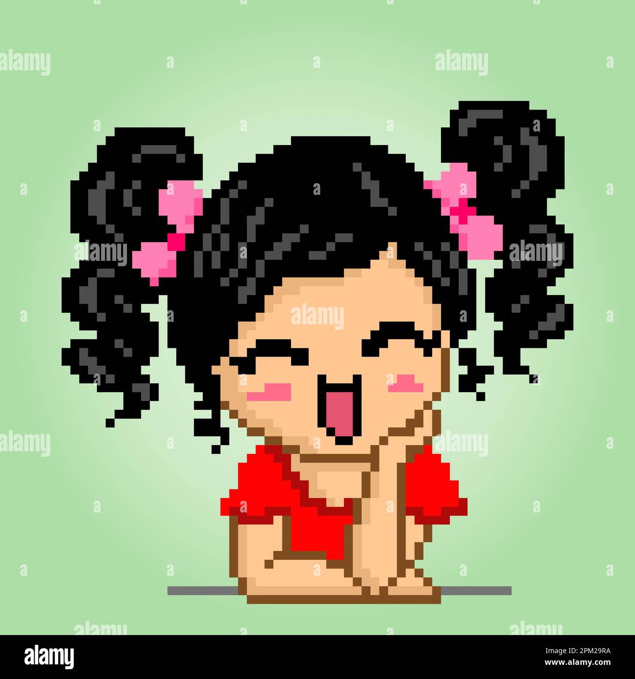 8 bit small girl pixel characters. Cartoon women in vector ...