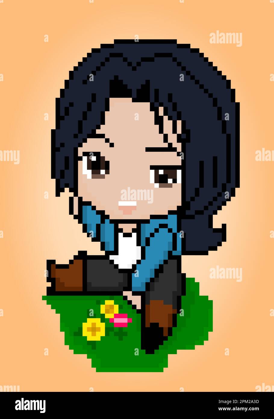 8 bit pixel a anime girl. Woman pixels for game assets and cross stitch ...