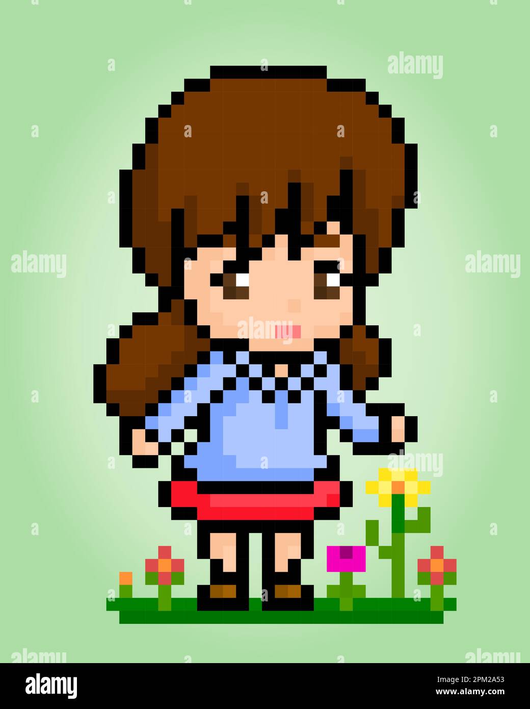8 bit of pixel women's character. Pixel School girl in vector ...