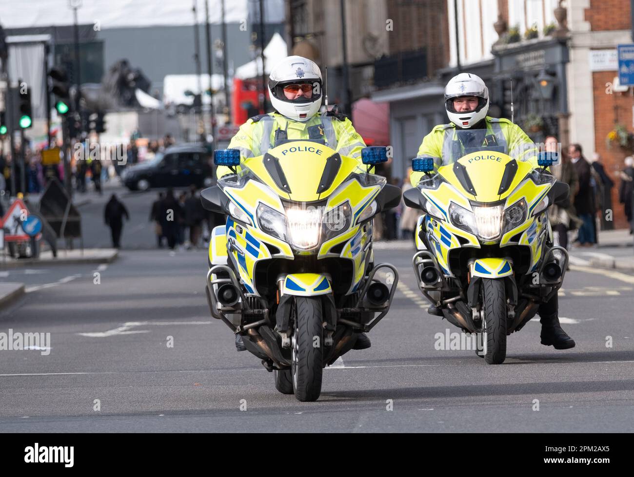 London, UK. 11th March 2023. Two Metropolitan Police motorcycles on ...