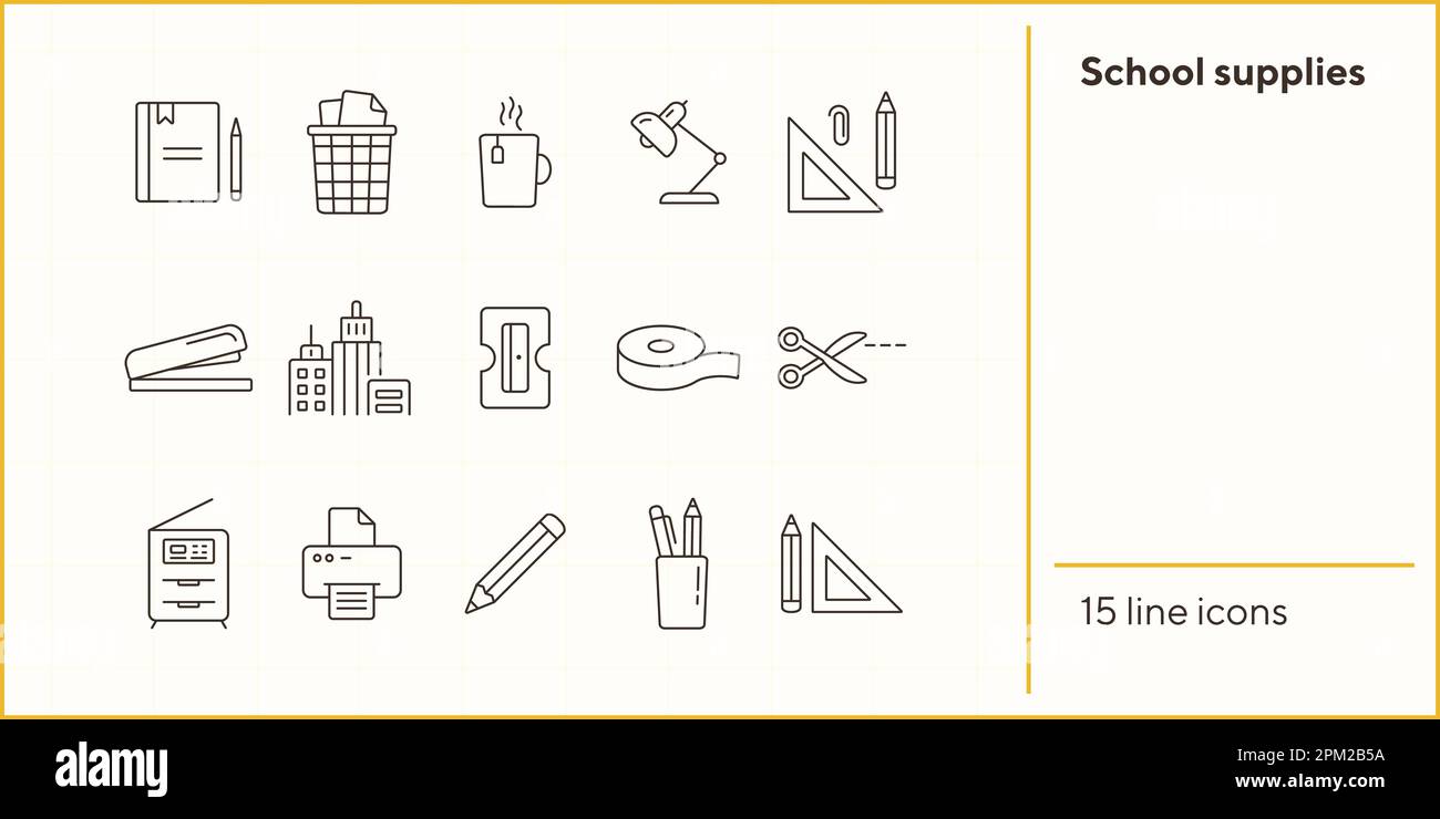 School supplies icon set Stock Vector Image & Art - Alamy