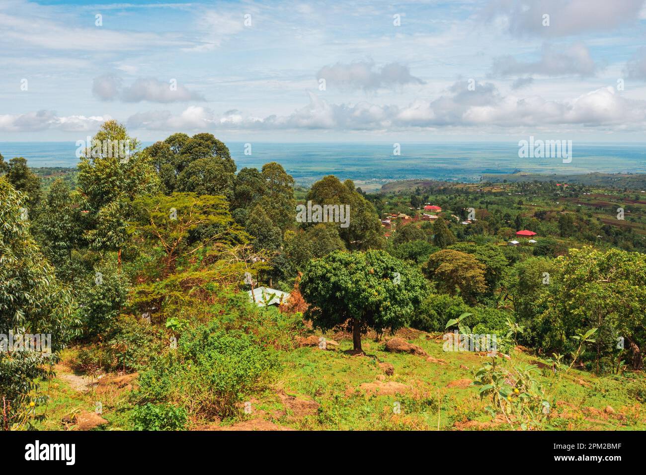 Aerial view of african landscape in Mbale, Mount Elgon region, Uganda ...
