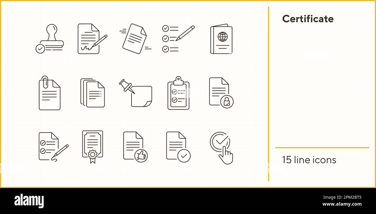 Certificate line icon set Stock Vector Image & Art - Alamy