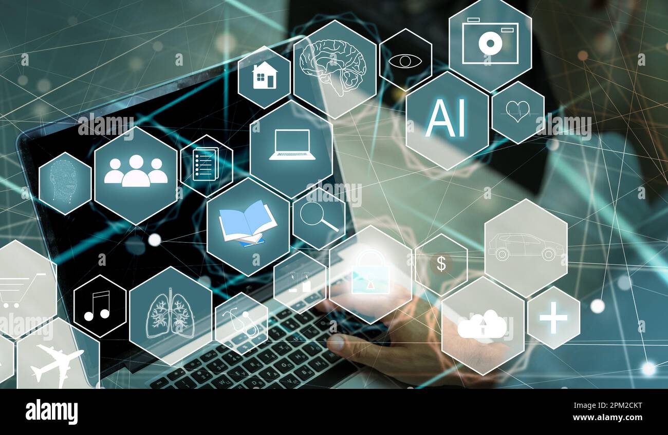 Human and technology concept. AI (Artificial Intelligence ...