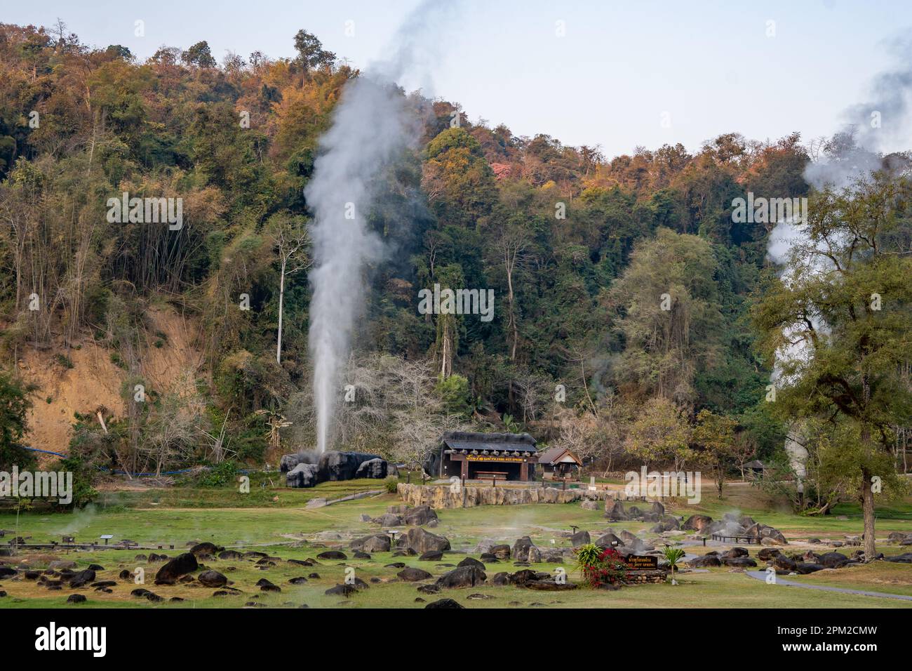 Geyser eruption at Fang Hot Spring. Doi Pha Hom Pok National Park ...