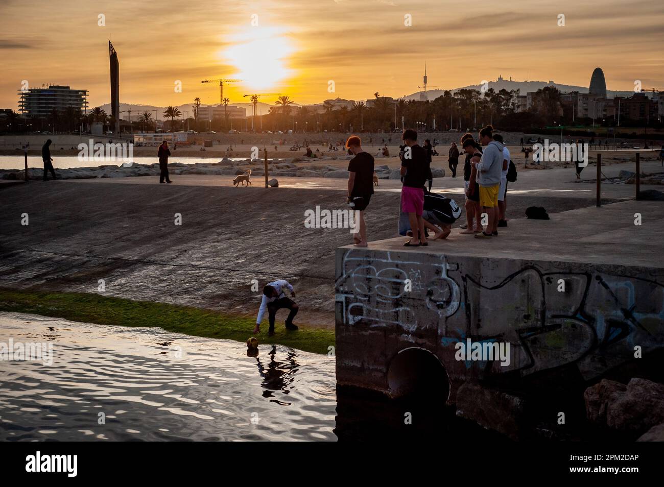 Barcelona, Spain. April 10, 2023, Barcelona, Spain: Young boys spend ...