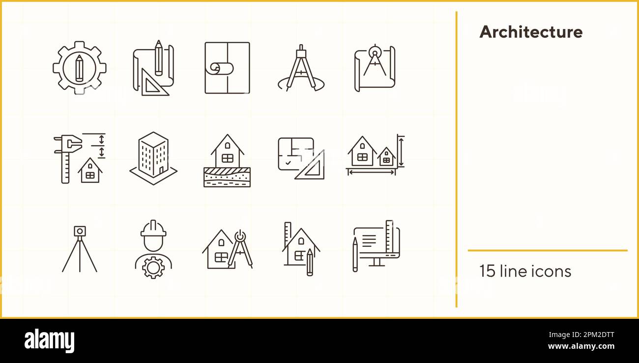 Architecture line icon set. Pencil, ruler, floor plan Stock Vector ...