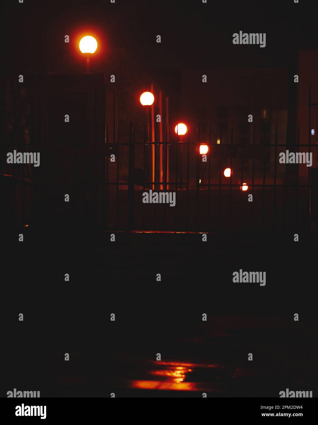A nighttime shot of a modern urban landscape featuring a illuminated ...