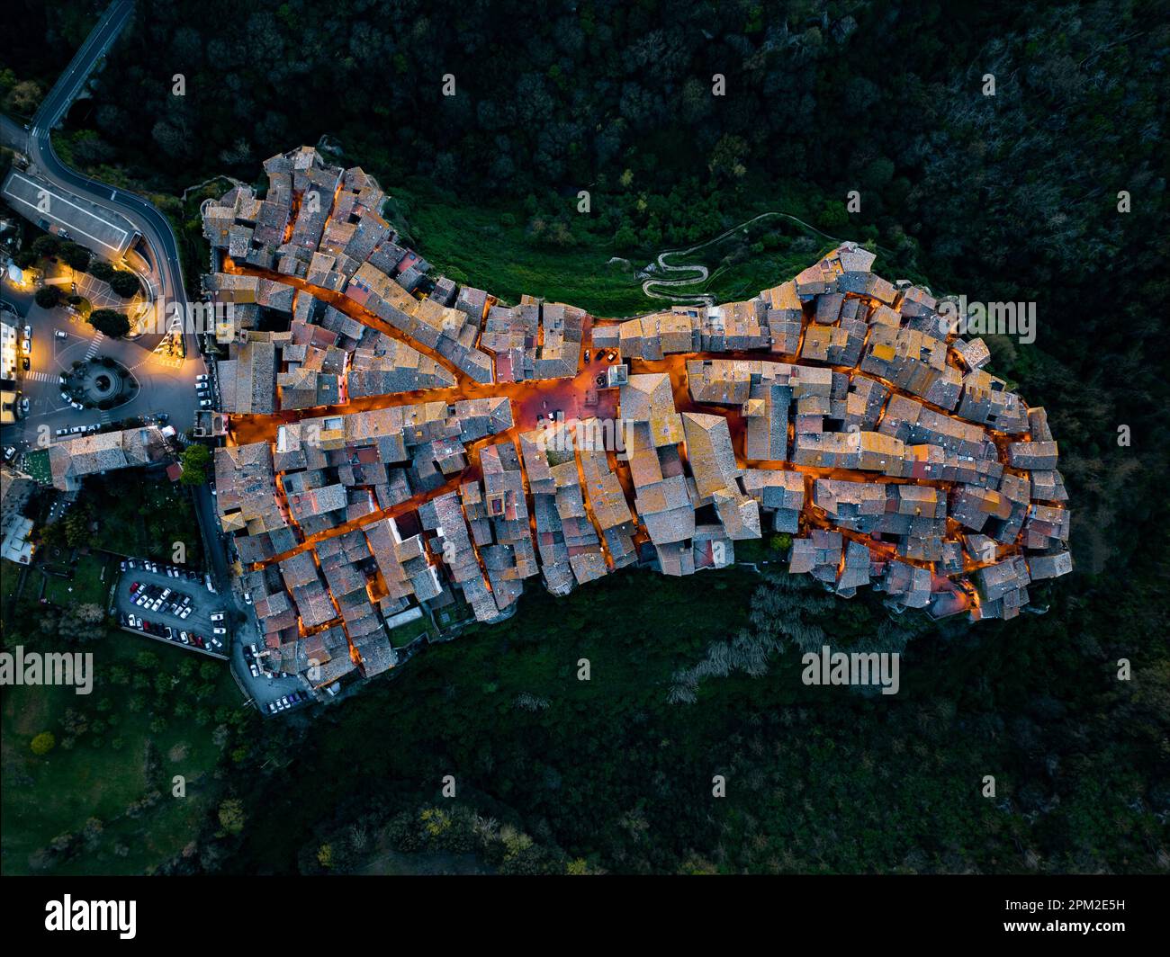 View from above, stunning aerial view of the village of Vitorchiano at ...