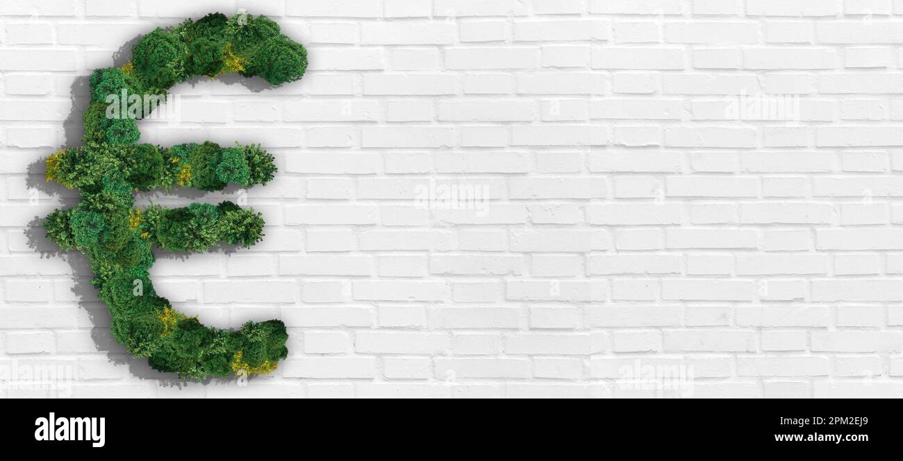 euro symbol on white wall background - green trees in shape of euro ...