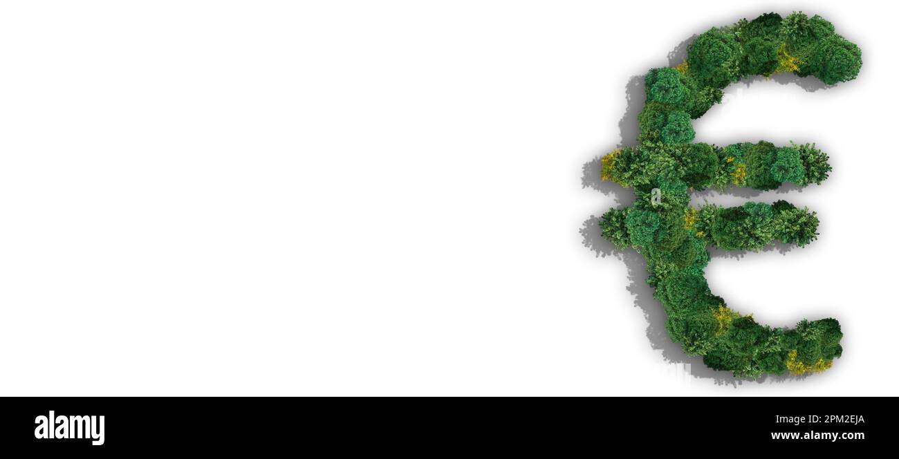 euro symbol on white wall background - green trees in shape of euro ...